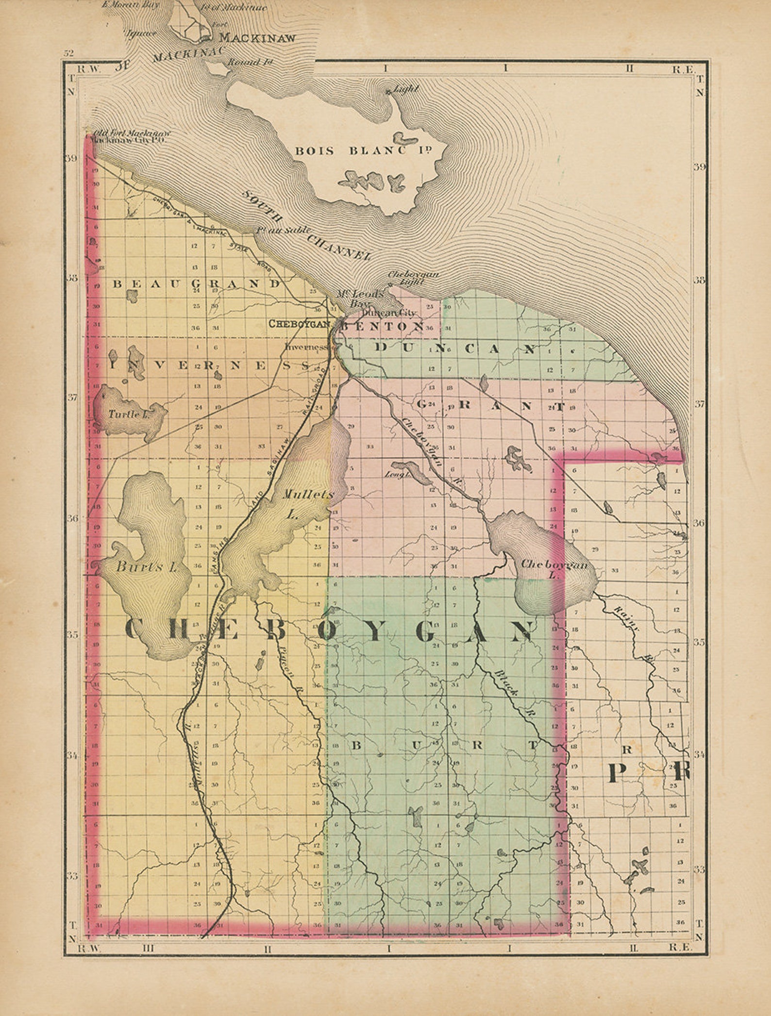 CHEBOYGAN COUNTY Michigan 1873 Map Replica or Genuine - Etsy