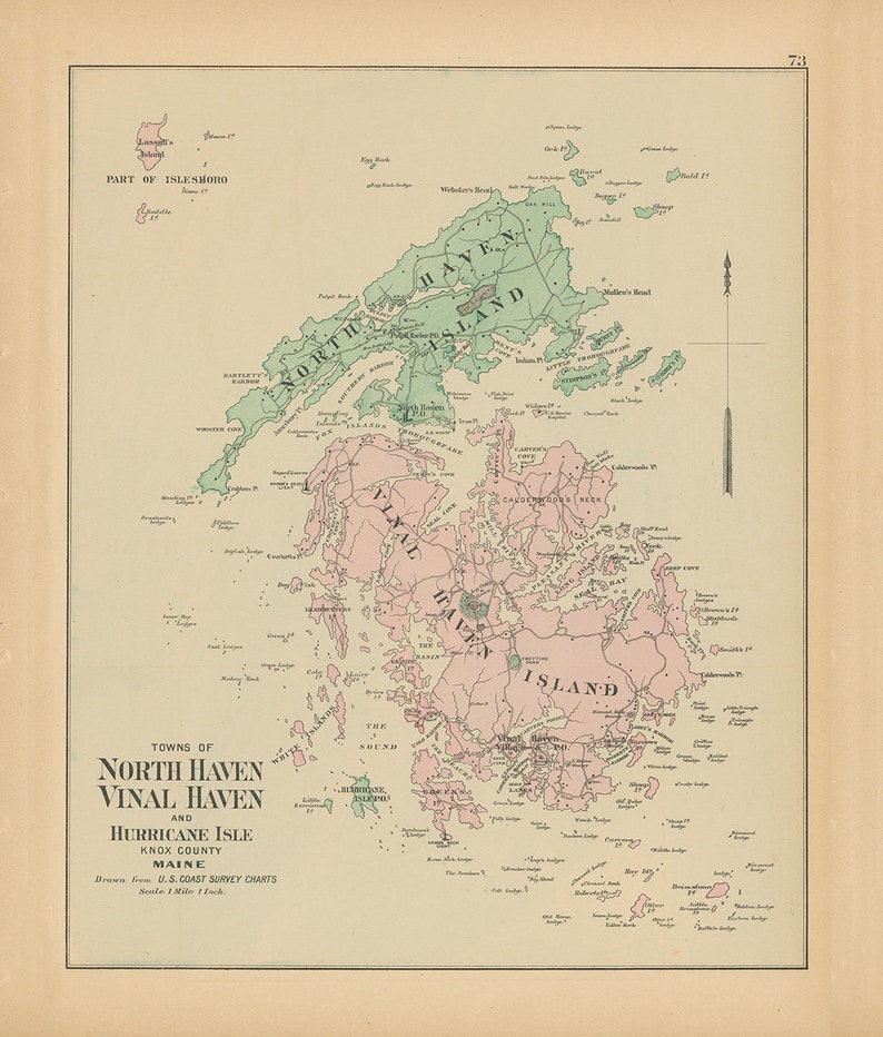 North Haven and Vinal Haven Islands Maine 1890 Map Replica | Etsy