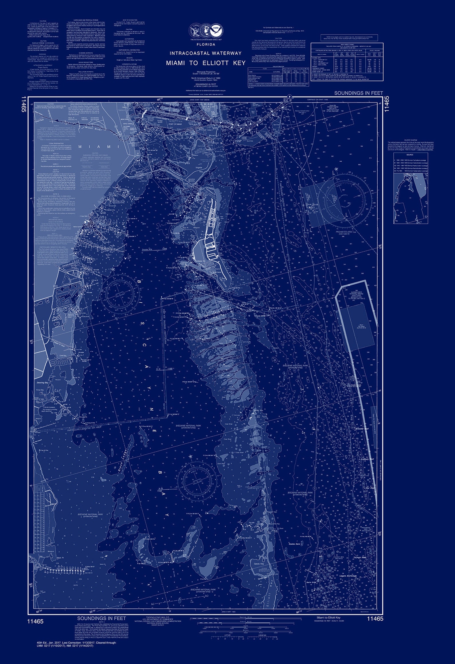 MIAMI Florida 2017 Nautical Chart Blueprint - Etsy