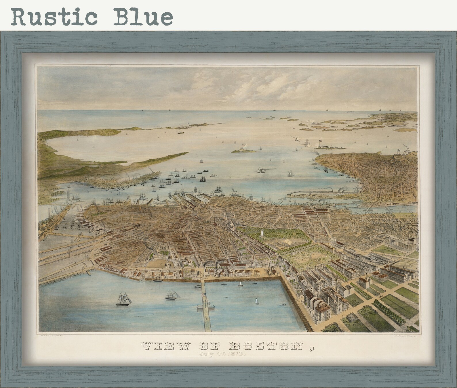 BOSTON Massachusetts 1870 Bird's Eye View | Etsy