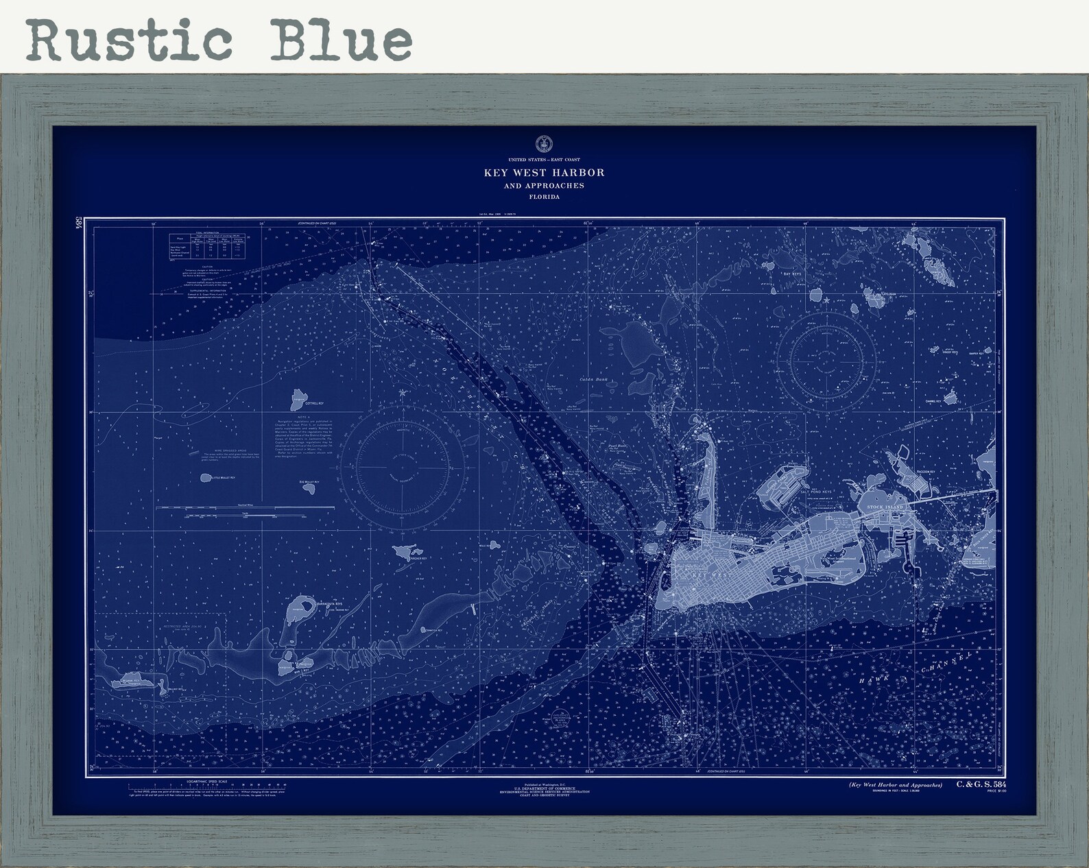 KEY WEST HARBOR, Florida - Nautical Chart Blueprint - Etsy