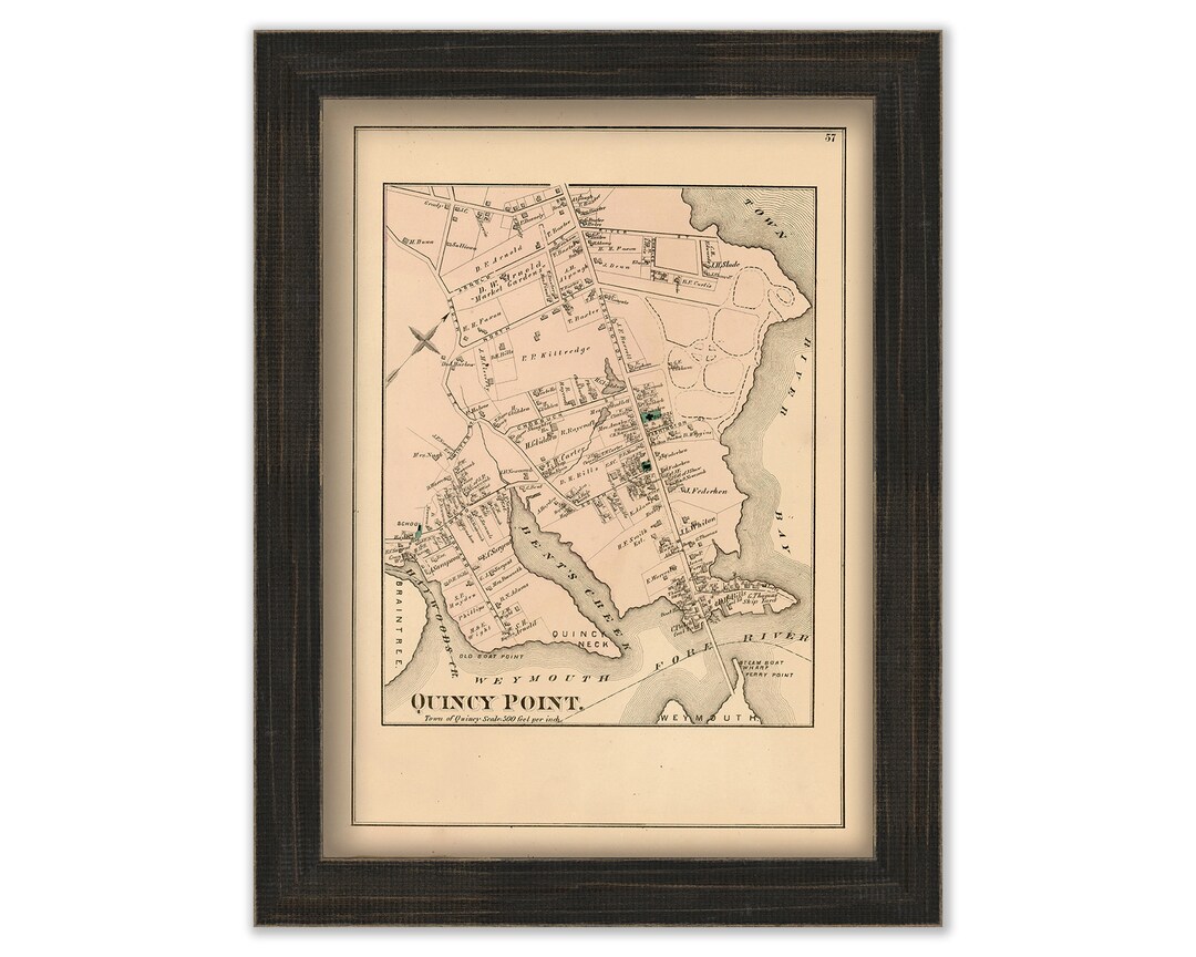 Quincy Point, Massachusetts 1876 Map - Replica or GENUINE ORIGINAL - Etsy