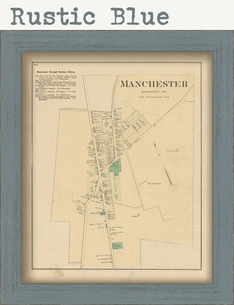 Village of MANCHESTER Pennsylvania 1876 Map Replica or - Etsy