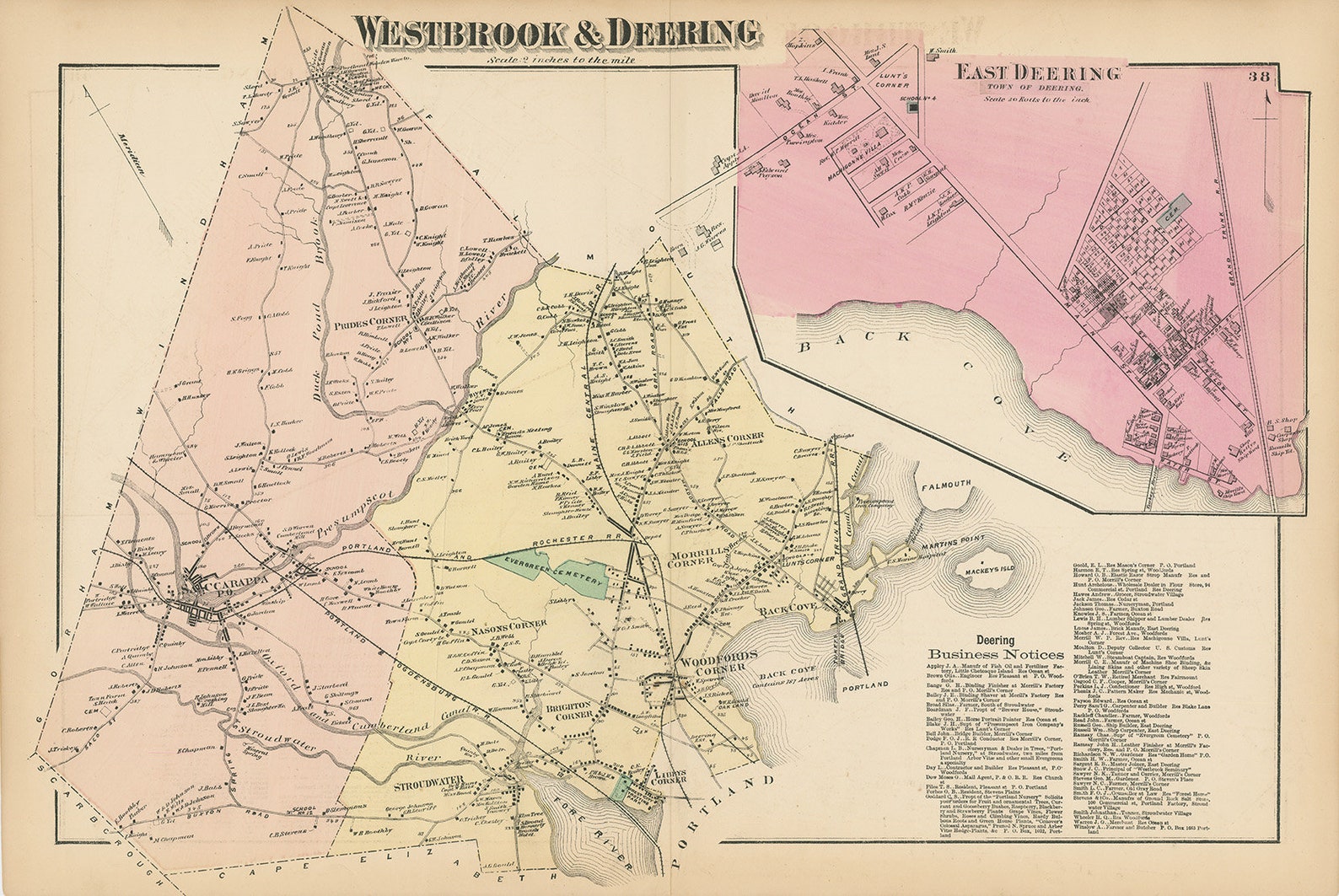 WESTBROOK and DEERING Maine 1871 Map Replica or Genuine - Etsy