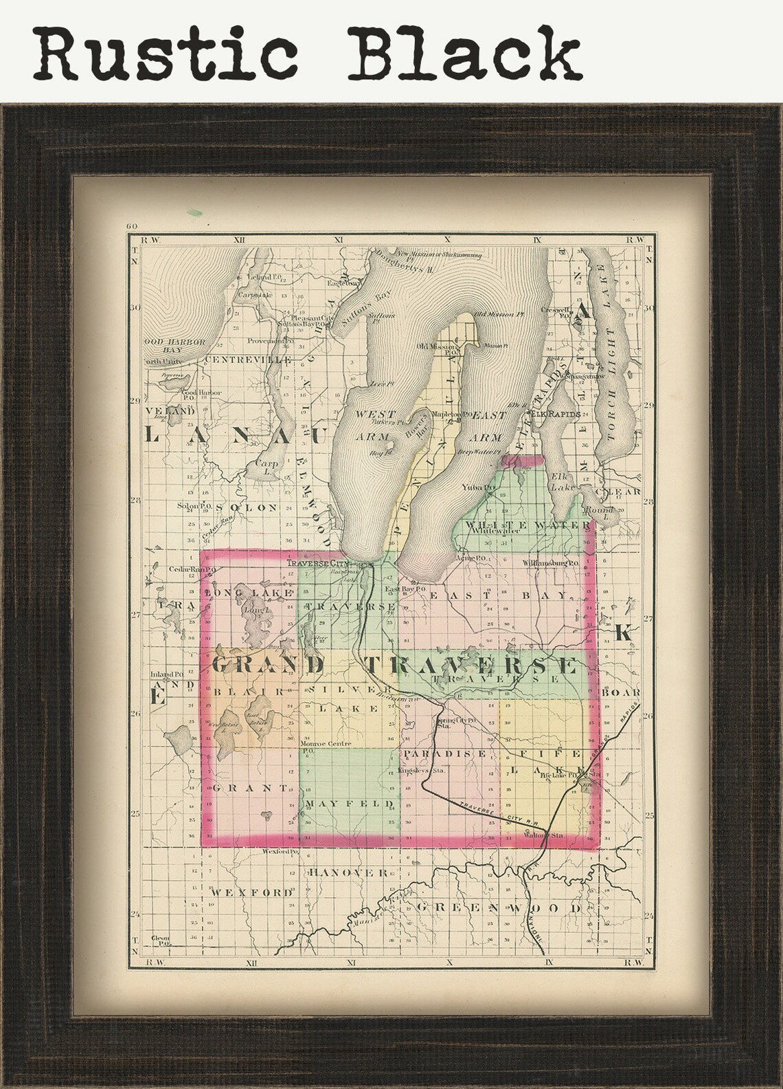 GRAND TRAVERSE COUNTY Michigan 1873 Map Replica or Genuine - Etsy