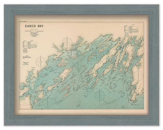 CASCO BAY, Maine 1909 Colored Nautical Chart by Geo. Eldridge - Etsy
