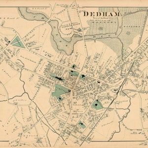 DEDHAM, Massachusetts 1876 Map - Replica or GENUINE ORIGINAL - Etsy