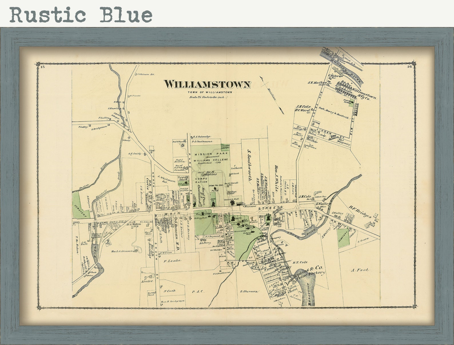 Village of WILLIAMSTOWN, Massachusetts 1871 Map Replica or Genuine ...