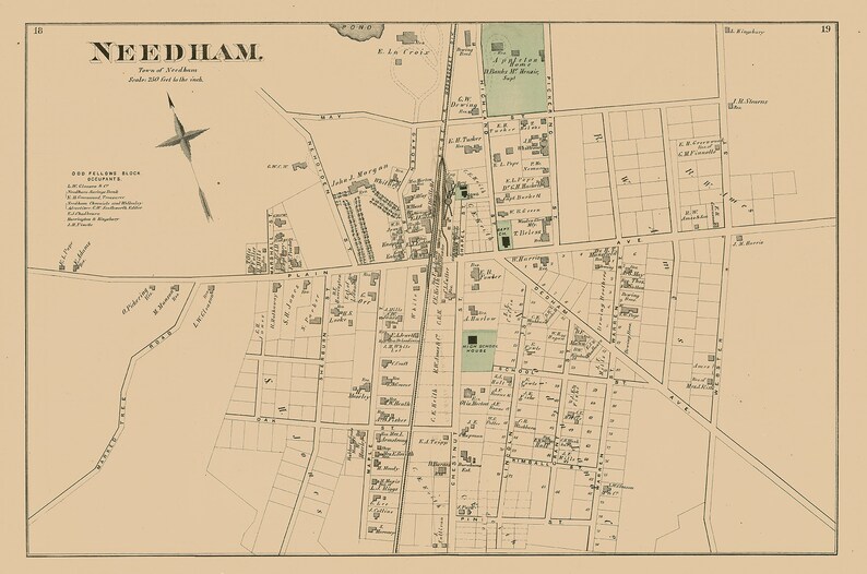 Village of NEEDHAM Massachusetts 1876 Map Replica or | Etsy