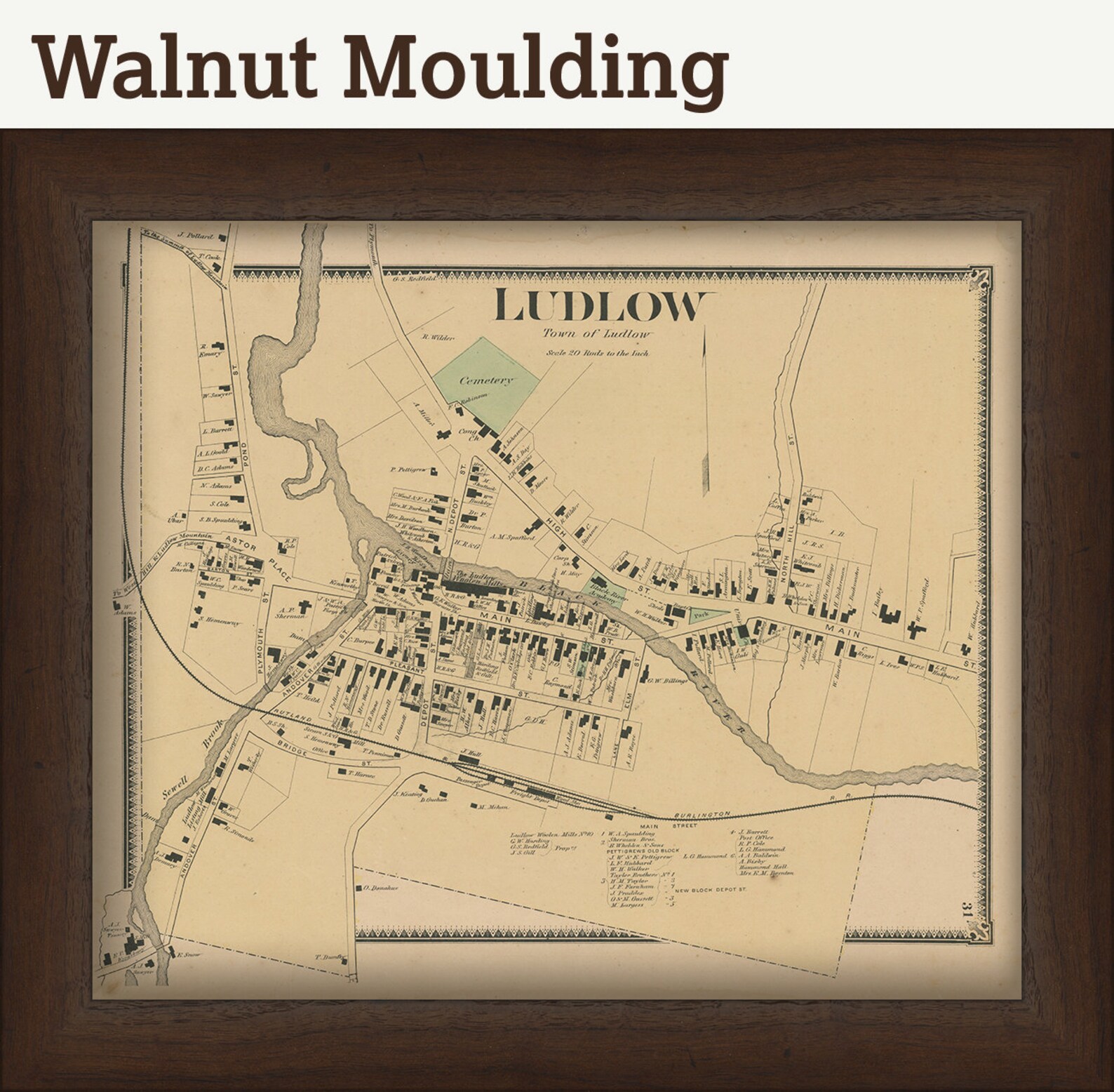 LUDLOW VILLAGE, Windsor County, Vermont 1869 Map - Replica or Genuine ...