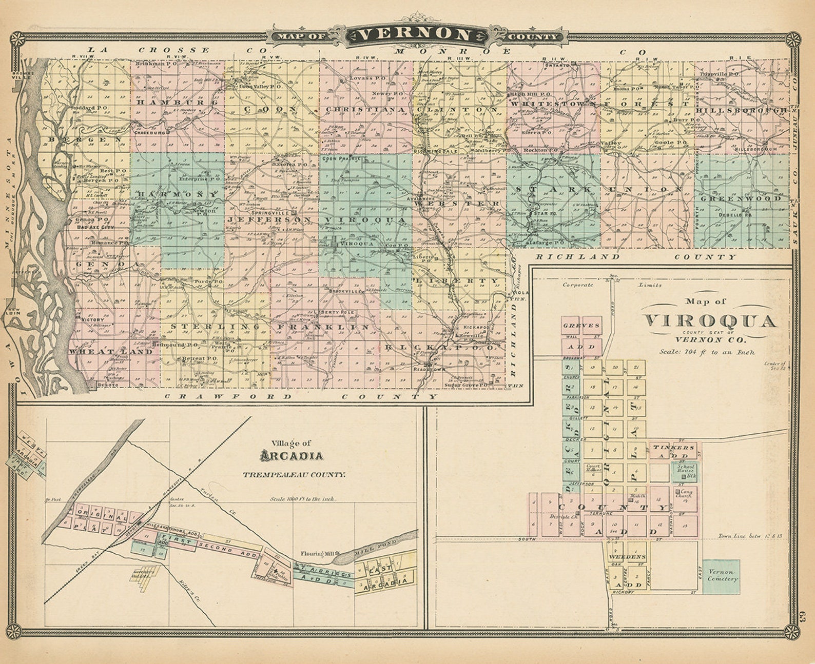 VERNON COUNTY, Wisconsin 1878 Map, Replica or Genuine Original - Etsy