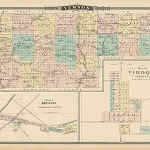 VERNON COUNTY, Wisconsin 1878 Map, Replica or Genuine Original - Etsy