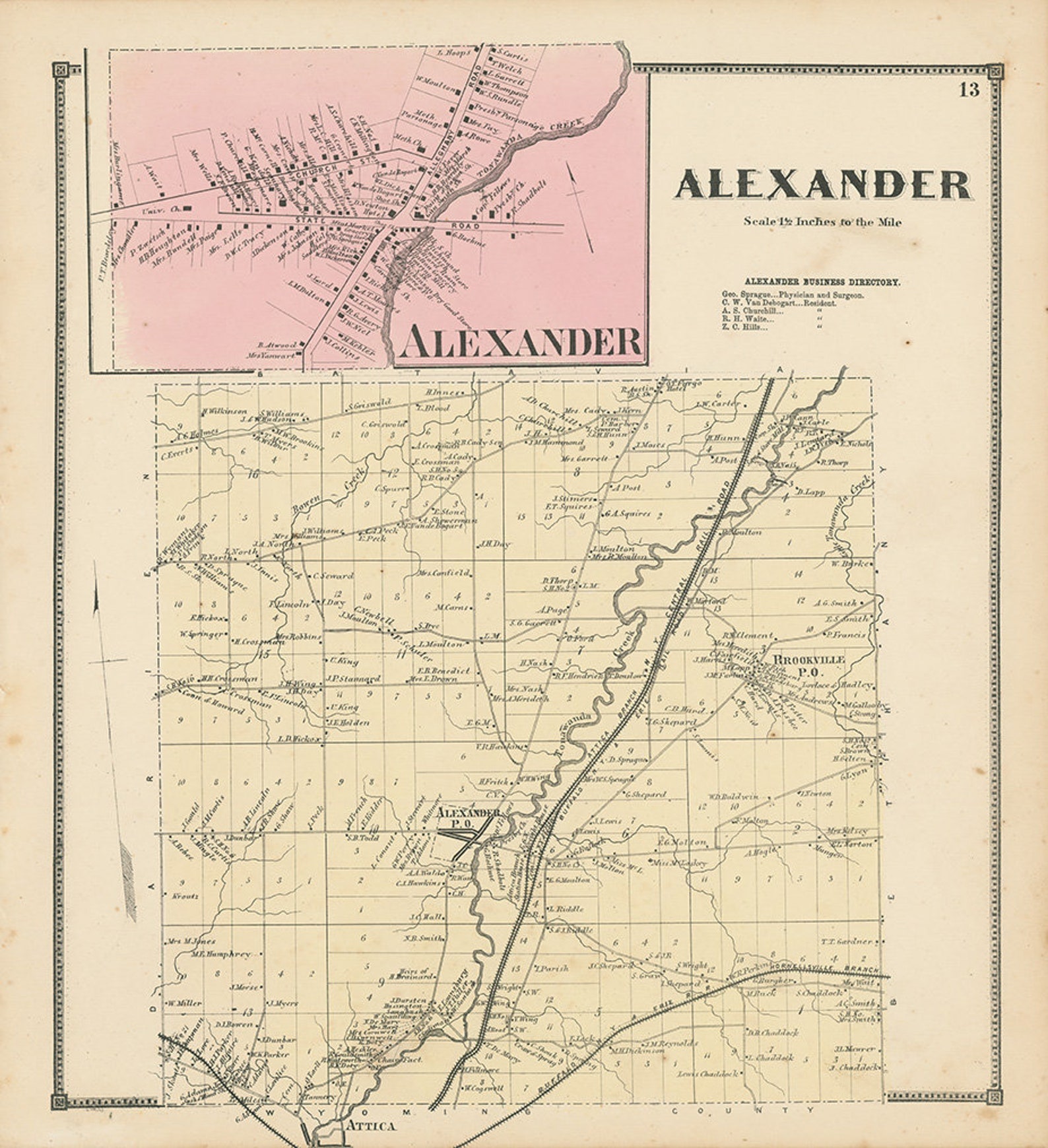Town and Village of ALEXANDER, Genesee County, New York 1866 Map - Etsy