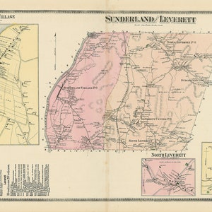 Towns of SUNDERLAND and LEVERETT, Massachusetts 1871 Map - Replica or ...