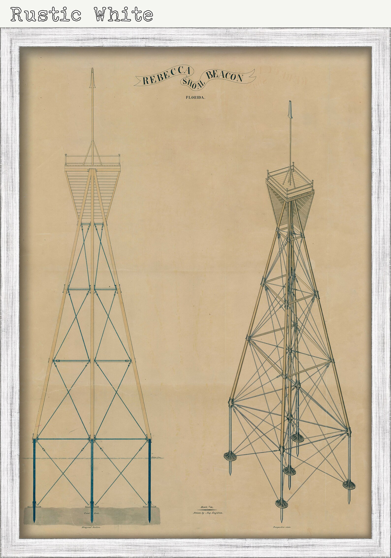 REBECCA SHOAL BEACON Florida Drawing and Plan of the Beacon | Etsy