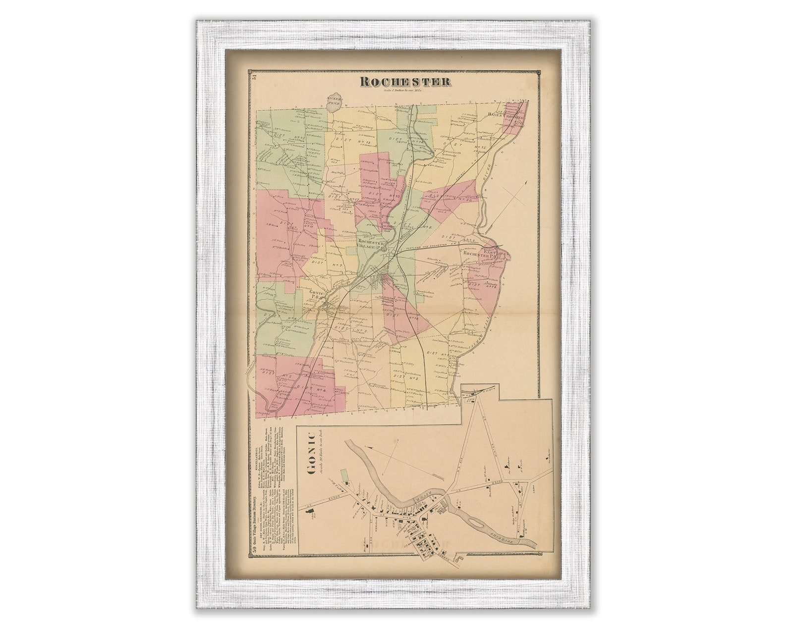 Town of ROCHESTER New Hampshire 1871 Map Replica or GENUINE - Etsy