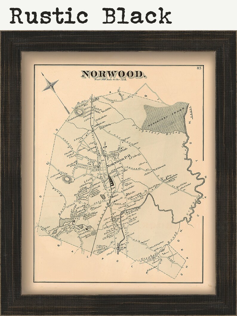 Town of NORWOOD Massachusetts 1876 Map Replica or GENUINE | Etsy