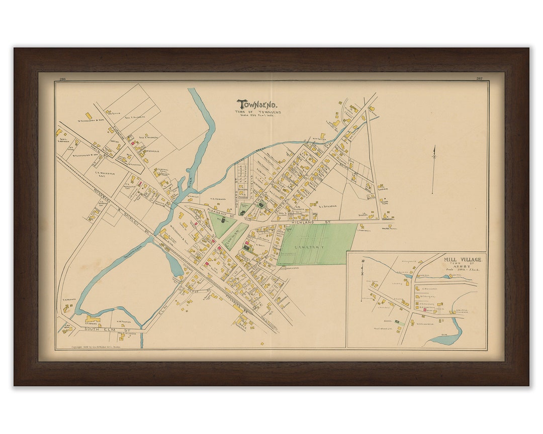 TOWNSEND, Massachusetts 1889 Map - Replica or Genuine ORIGINAL - Etsy