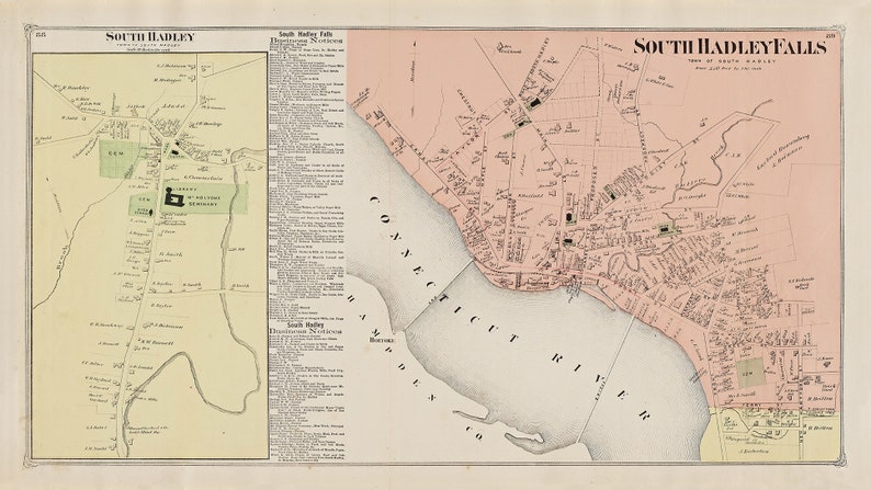 Village of SOUTH HADLEY, Massachusetts 1873 Map - Etsy