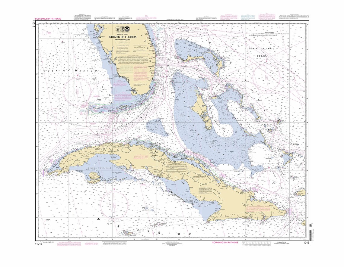 CUBA, the BAHAMAS and FLORIDA - 2012 Nautical Chart - Etsy