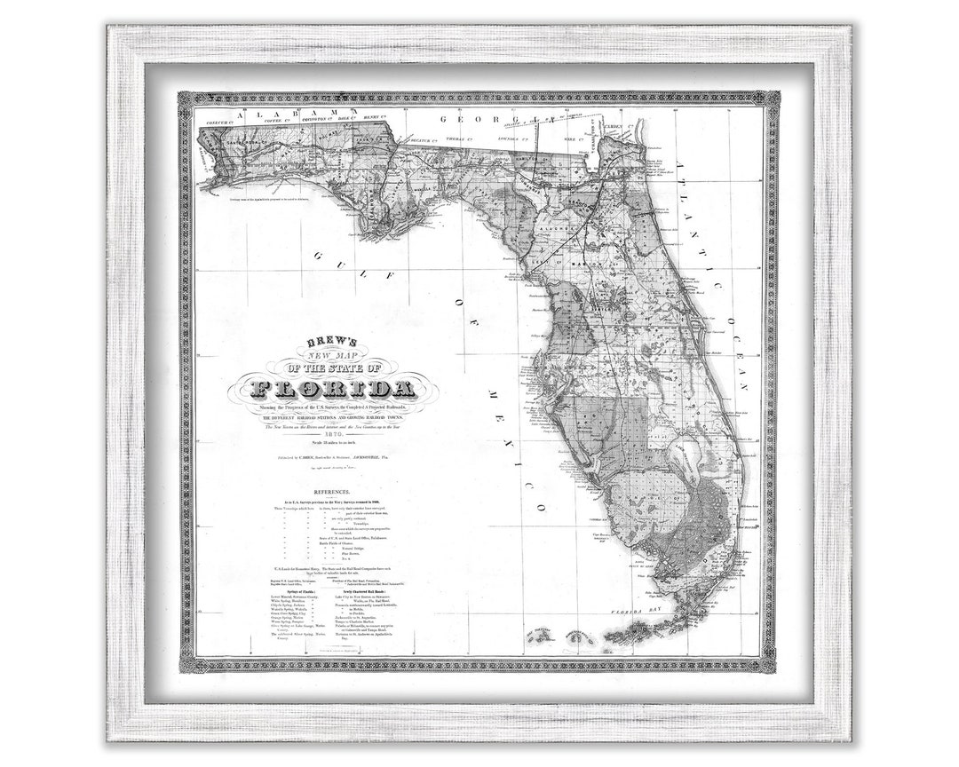 STATE of FLORIDA - 1870 Map - Etsy