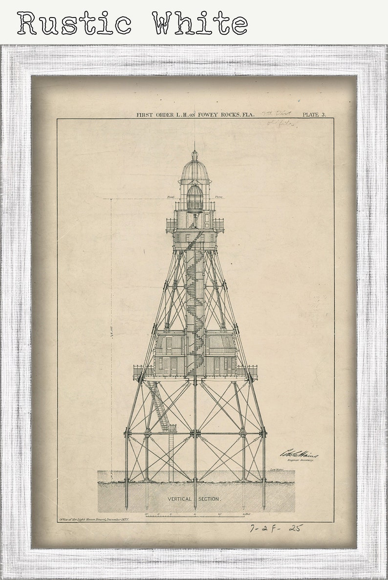 FOWEY ROCK LIGHTHOUSE Miami Florida Drawing and Plan of - Etsy