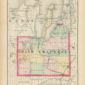 GRAND TRAVERSE COUNTY, Michigan 1873 Map - Replica or Genuine Original ...