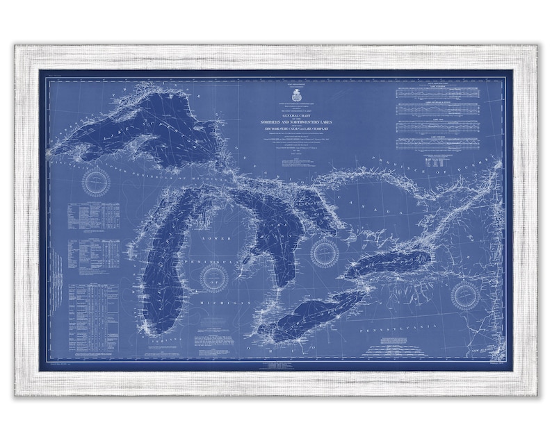 GREAT LAKES 1916 Nautical Chart Blueprint - Etsy