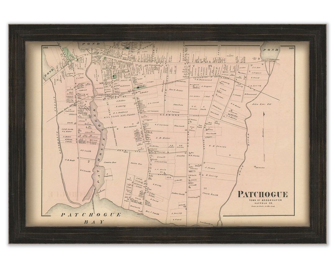Patchogue, Brookhaven, New York 1873 Map, Replica and GENUINE ORIGINAL ...