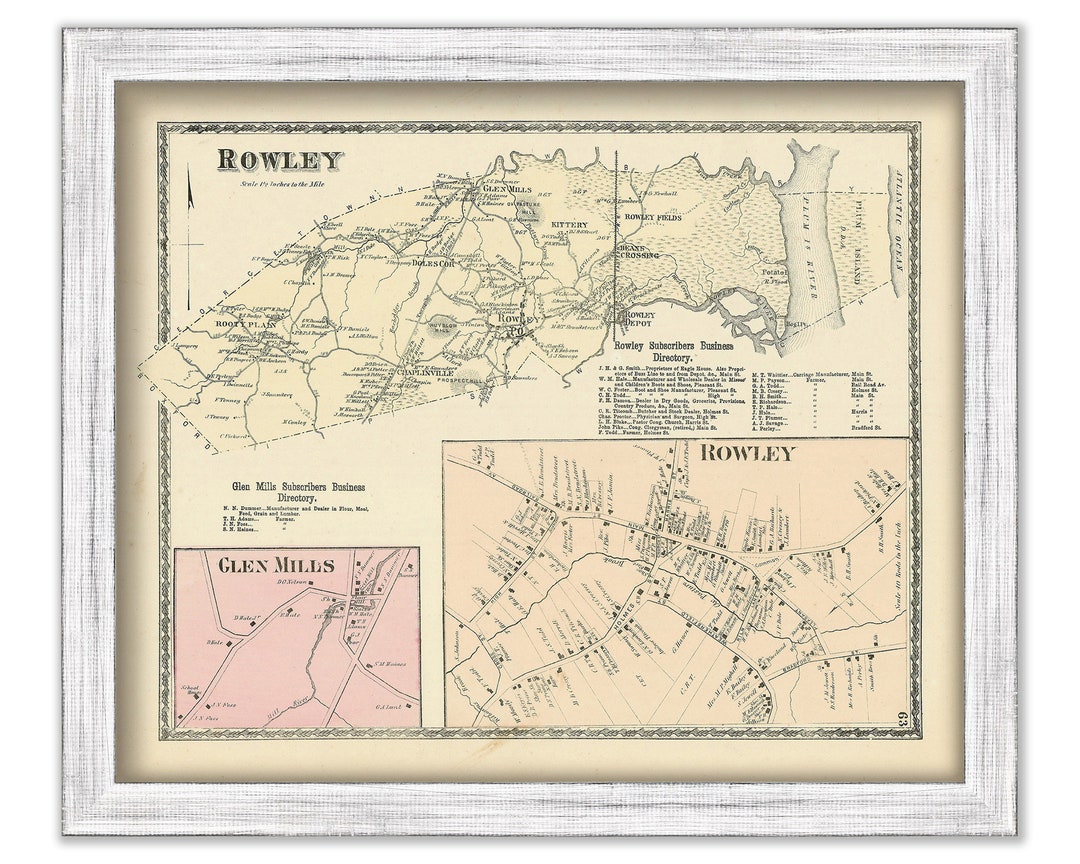 ROWLEY, Massachusetts 1872 Map - Replica or Genuine ORIGINAL - Etsy