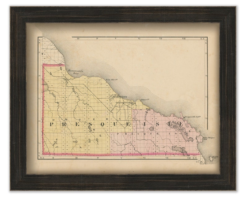 PRESQUE ISLE COUNTY Michigan 1873 Map Replica or Genuine | Etsy