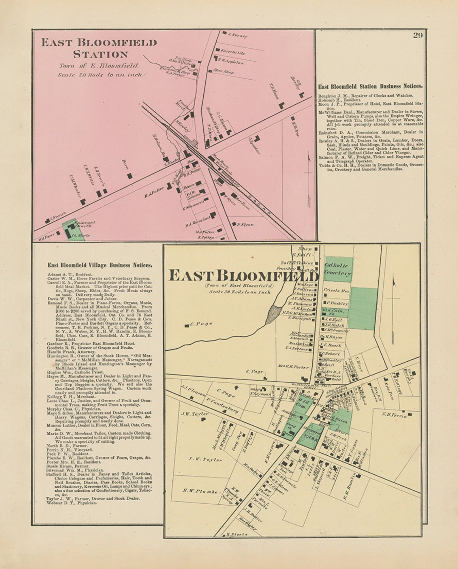 EAST BLOOMFIELD, the Village, Ontaro County, New York 1874 Map - Etsy