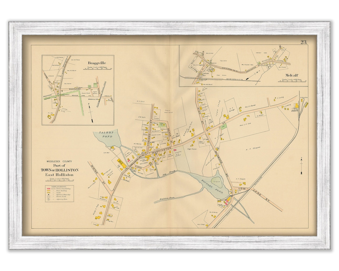 Villages of HOLLISTON, Massachusetts 1908 Map - Replica or GENUINE ...