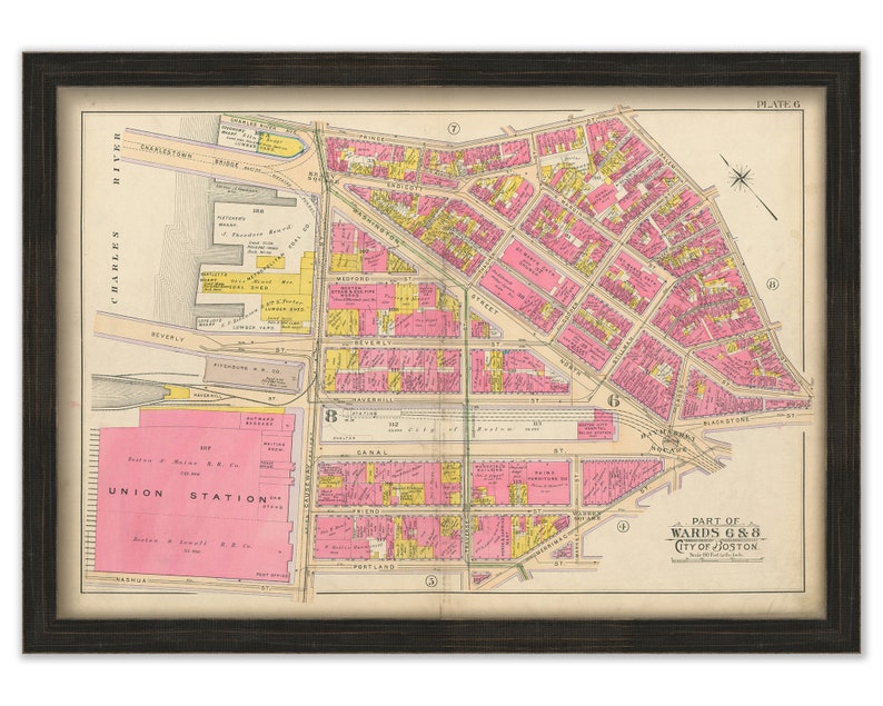 BOSTON 1902 Map Plate 6 North Station Bullfinch Triangle - Etsy