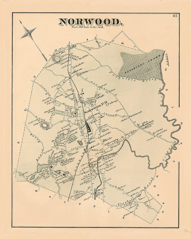Town of NORWOOD Massachusetts 1876 Map Replica or GENUINE - Etsy