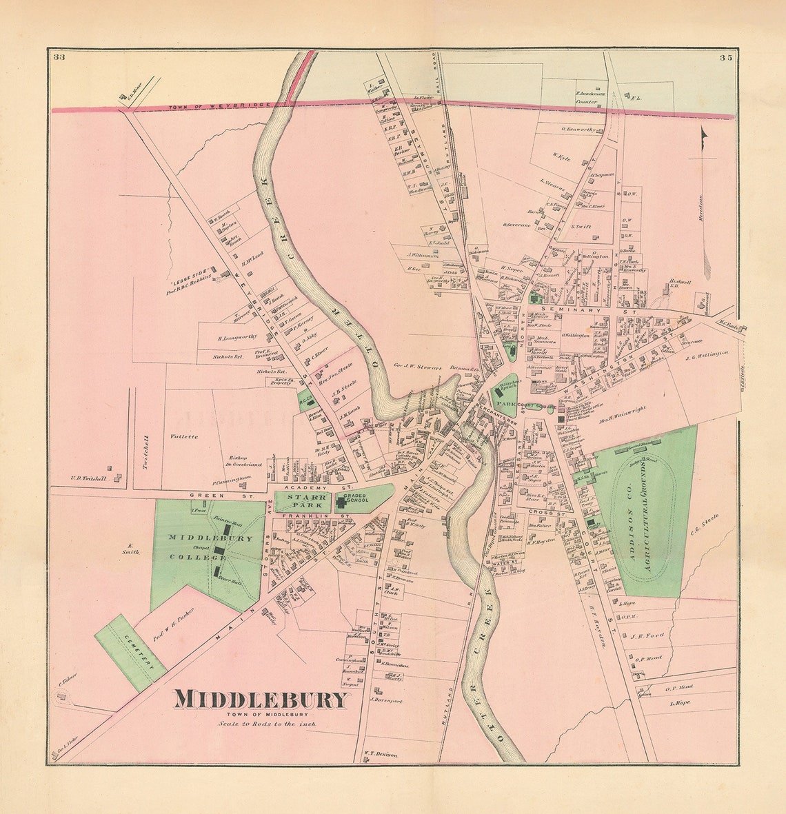 MIDDLEBURY COLLEGE Middlebury Vermont 1871 Map | Etsy