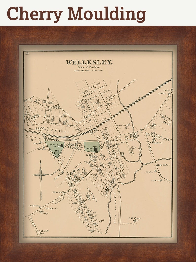 WELLESLEY Massachusetts 1876 Map Replica or GENUINE | Etsy