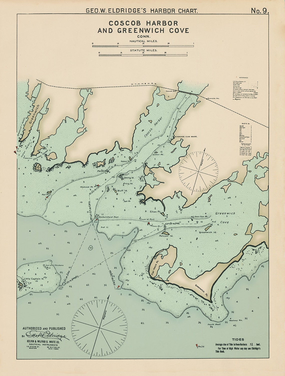 Cos Cob Harbor & Greenwich Cove Connecticut Nautical Chart - Etsy