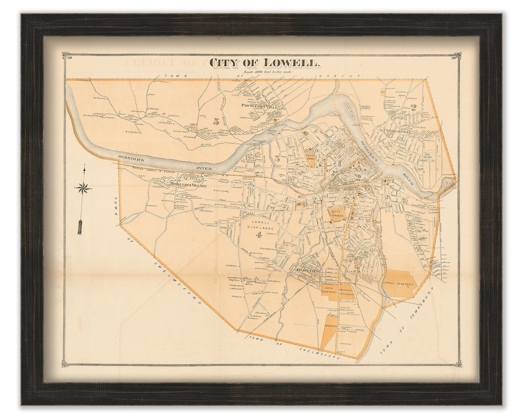 City of LOWELL, Massachusetts 1875 Map - Replica or Genuine ORIGINAL - Etsy