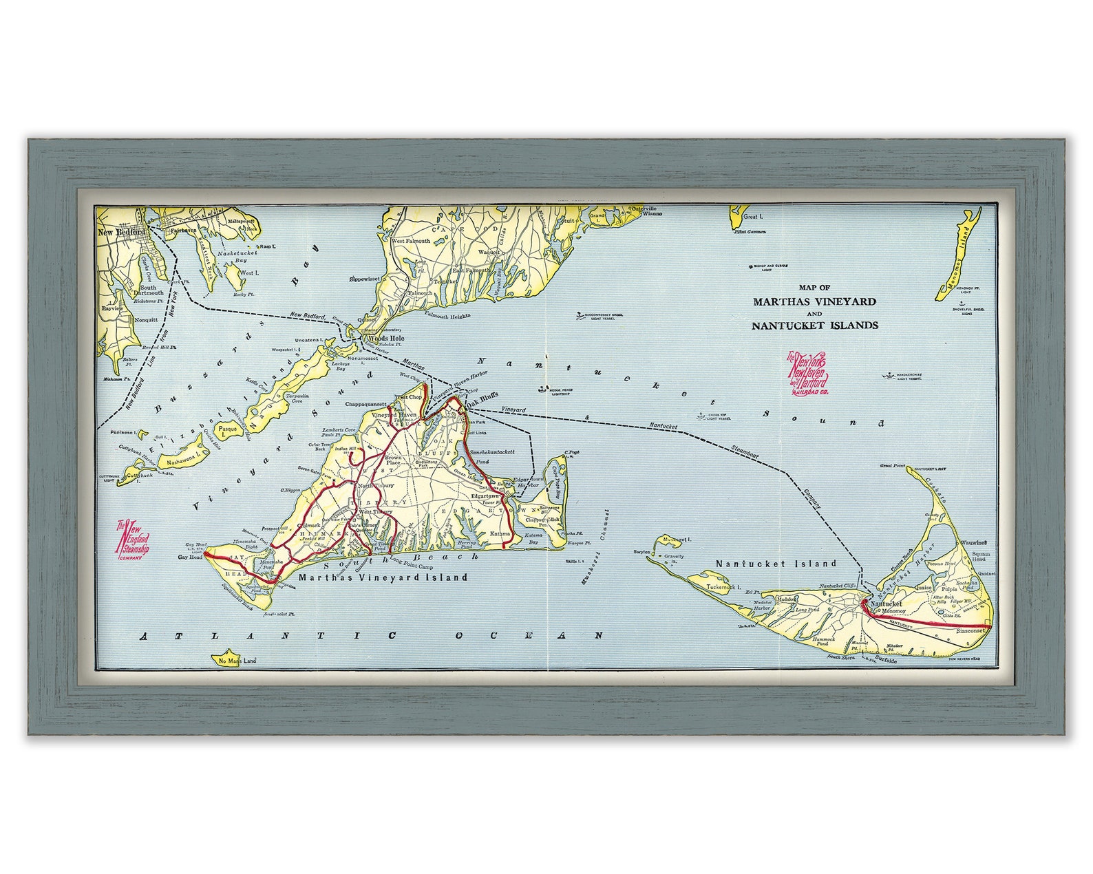 Martha's VINEYARD and NANTUCKET Ferry and Railroad Map - Etsy