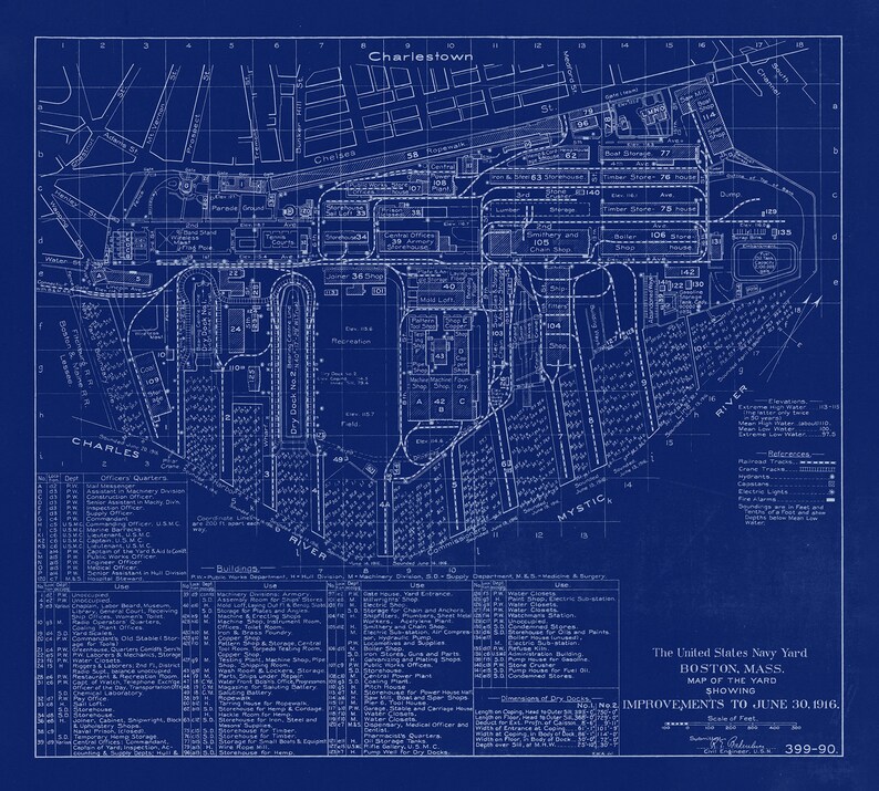 CHARLESTOWN NAVY YARD, Massachusetts - 1916 Blueprint Map - Etsy