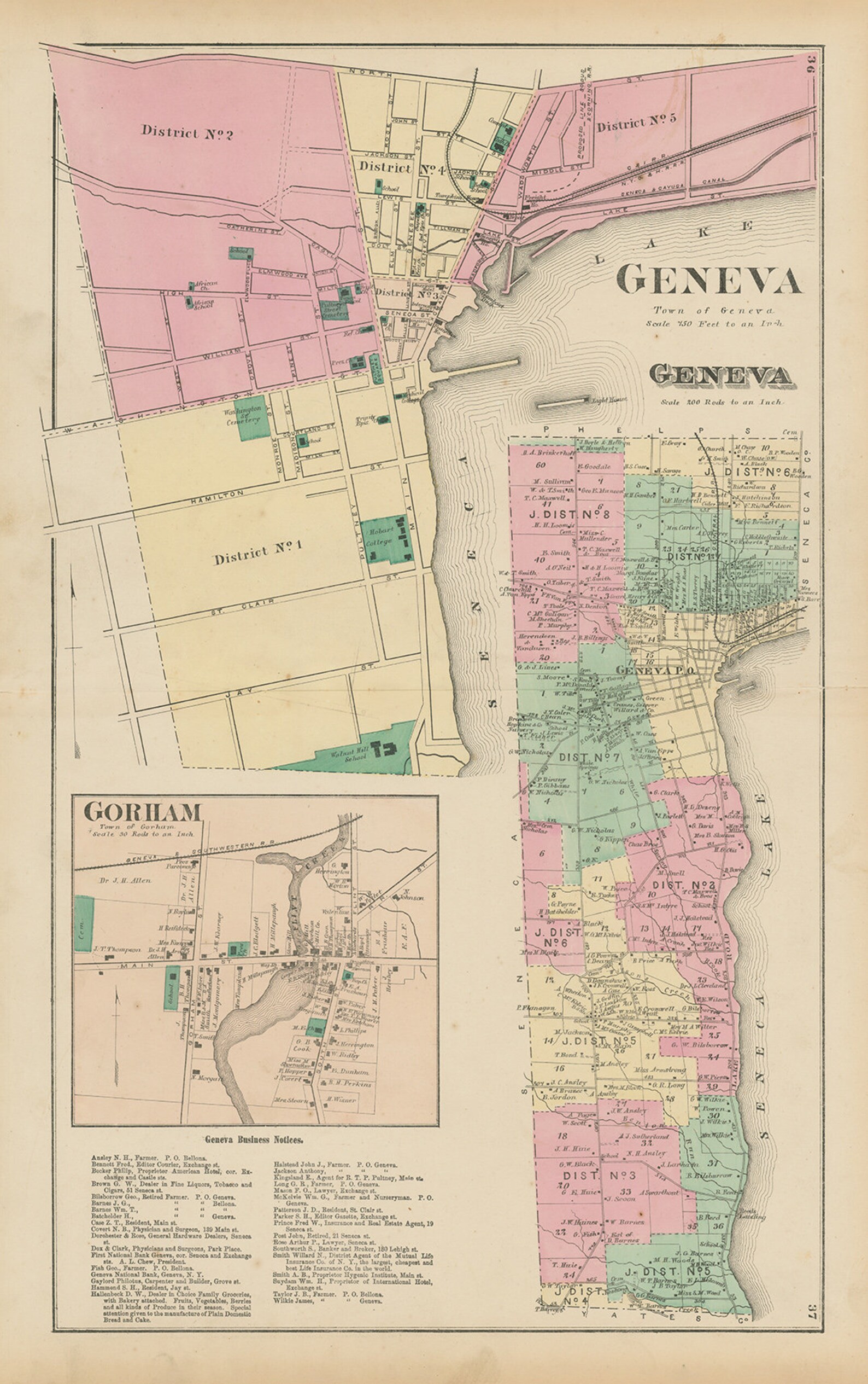 GENEVA New York 1874 Map | Etsy