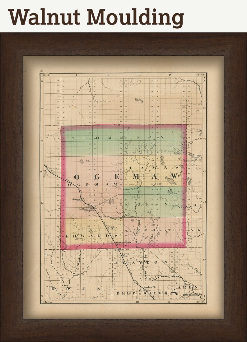 OGEMAW COUNTY, Michigan 1873 Map - Replica or Genuine Original - Etsy