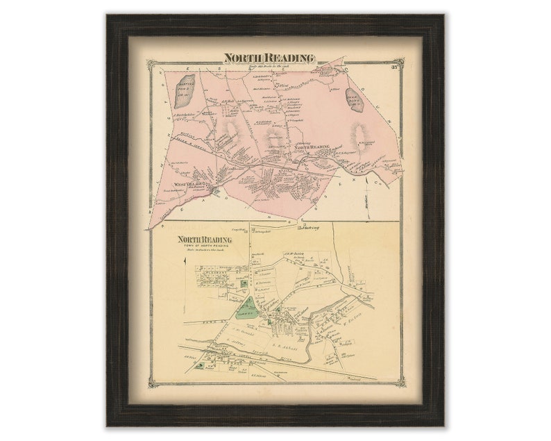 NORTH READING Massachusetts 1875 Map Replica or Genuine - Etsy
