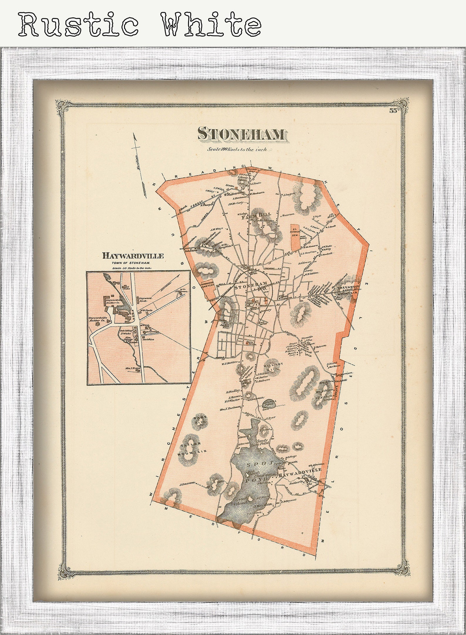 STONEHAM Massachusetts 1875 Map Replica or Genuine ORIGINAL - Etsy UK
