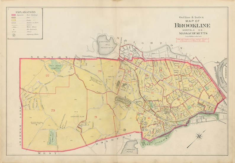 BROOKLINE Massachusetts 1900 map Plate 22 Boylston St | Etsy