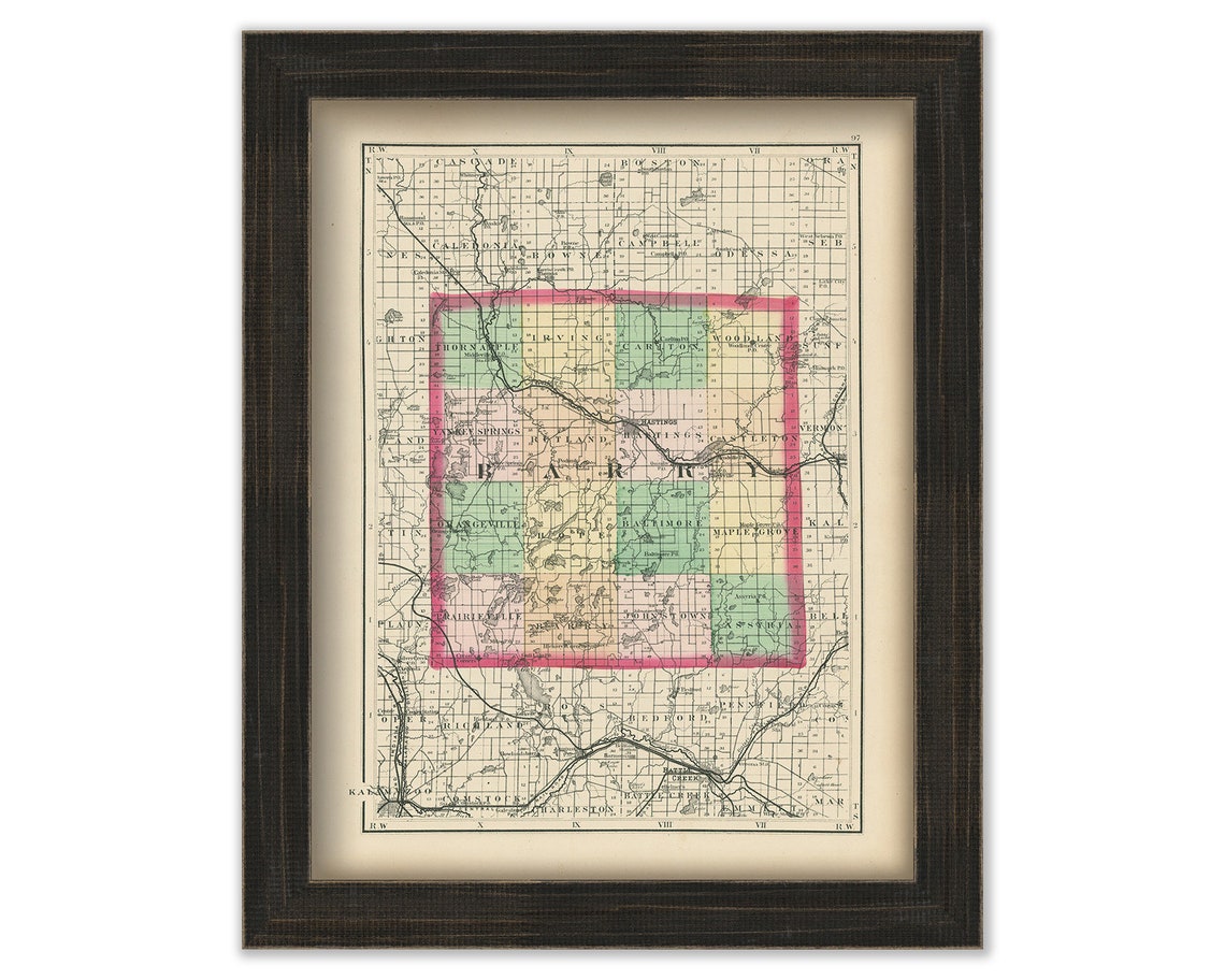 BARRY COUNTY, Michigan 1873 Map - Replica or Genuine Original - Etsy
