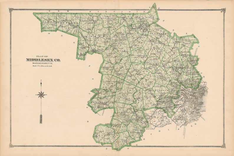 TOWNSEND VILLAGE Massachusetts 1875 Map Replica or Genuine - Etsy