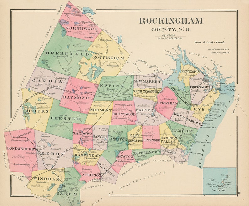 Hampton Falls and Auburn, New Hampshire 1892 Map, Replica or GENUINE ...