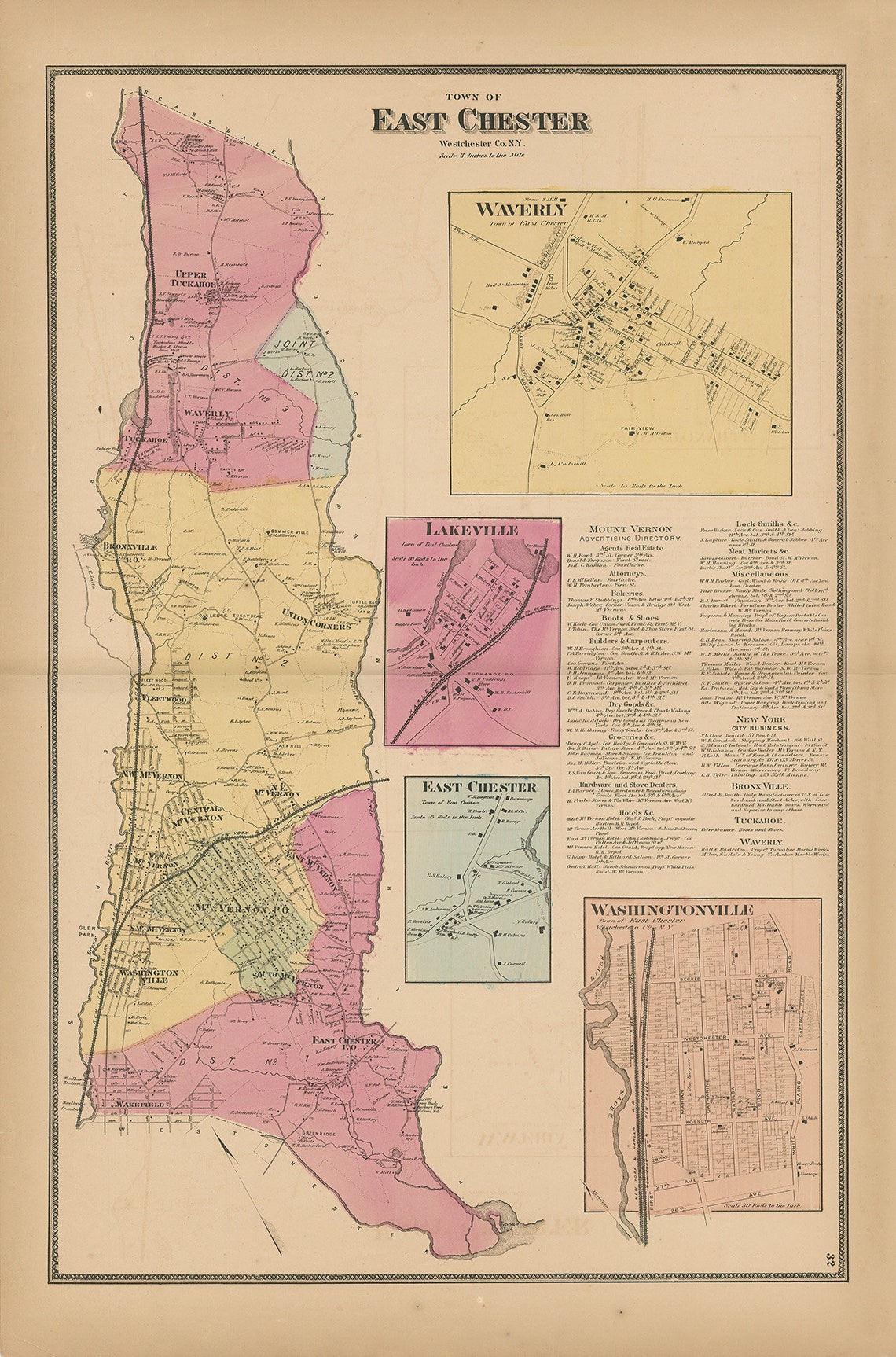 Town of EAST CHESTER, New York 1868 Map - Etsy